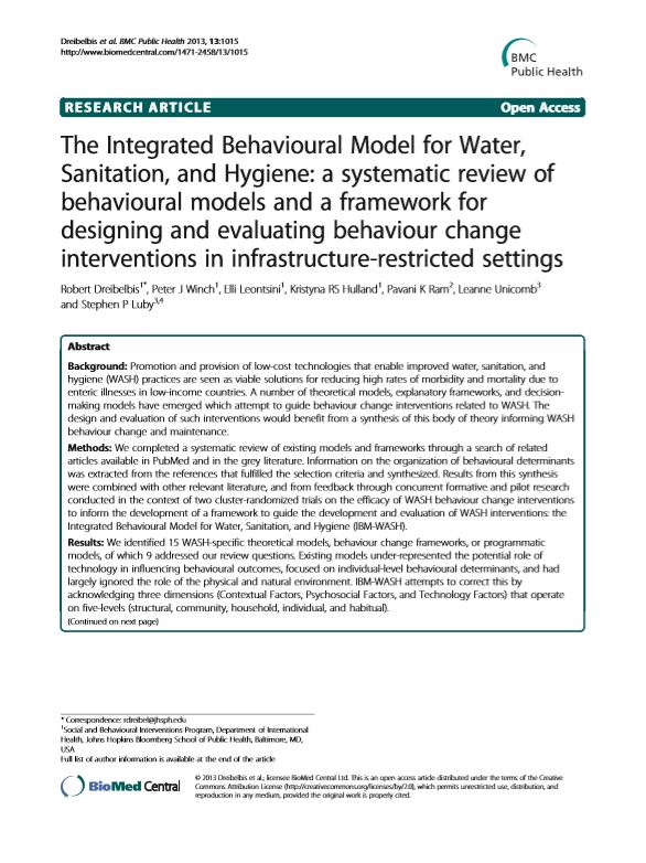 The Integrated Behavioral Model for Water, Sanitation, and Hygiene: A ...