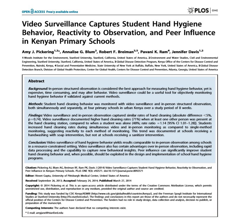 Video Surveillance Captures Student Hand Hygiene Behavior, Reactivity ...