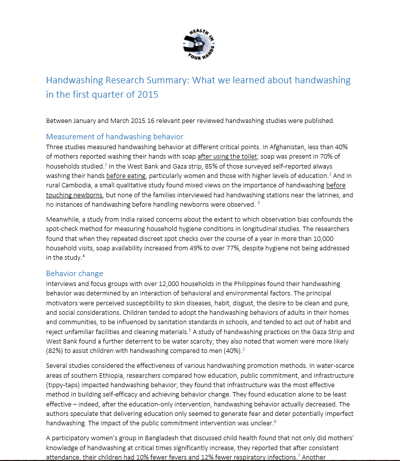 January – March 2015 Handwashing Research Summary - The Global ...