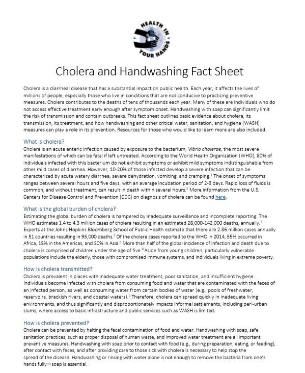 Cholera and Handwashing Fact Sheet - The Global Handwashing Partnership