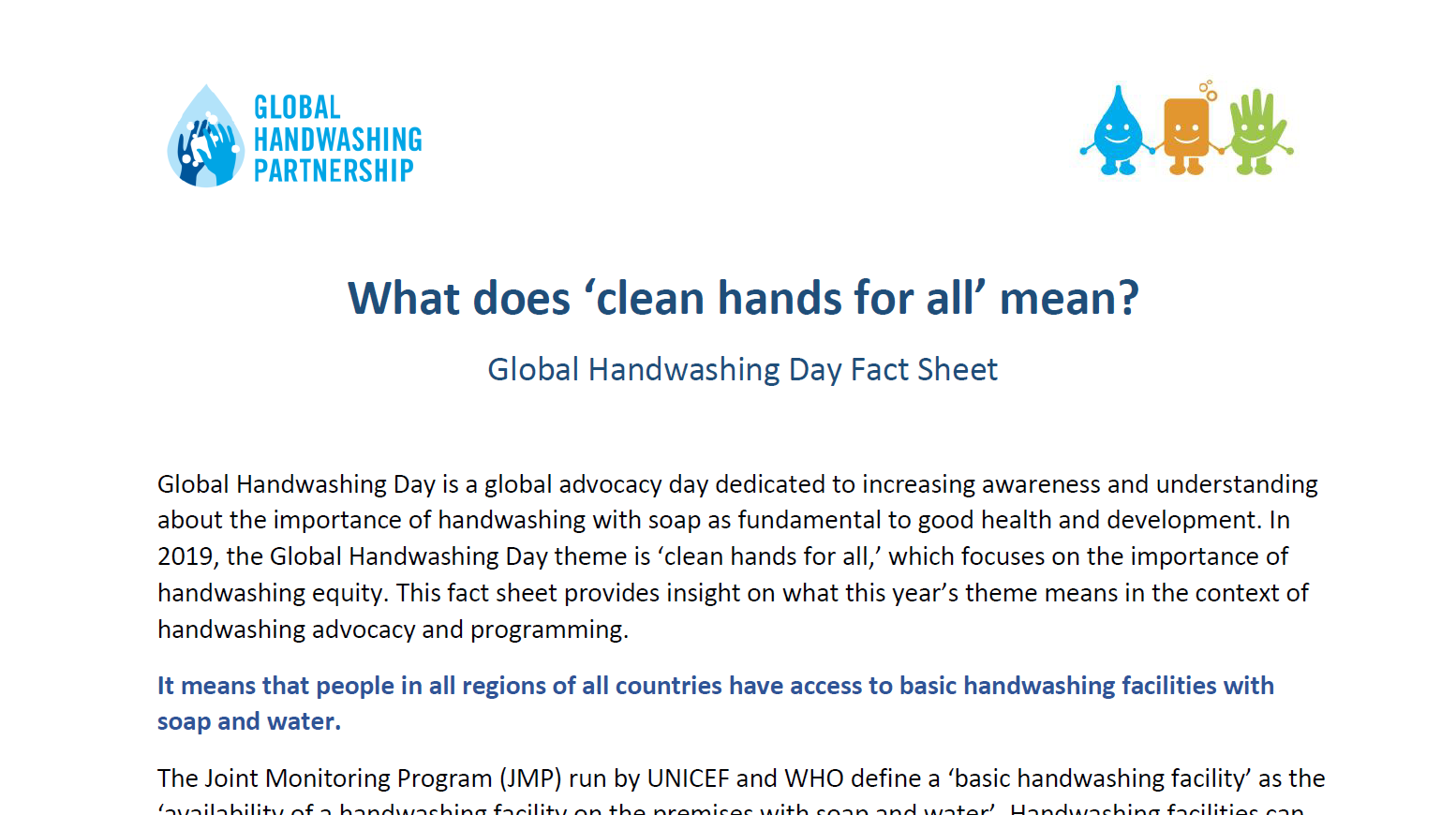Global Handwashing Day 2019 Fact Sheet - The Global Handwashing Partnership