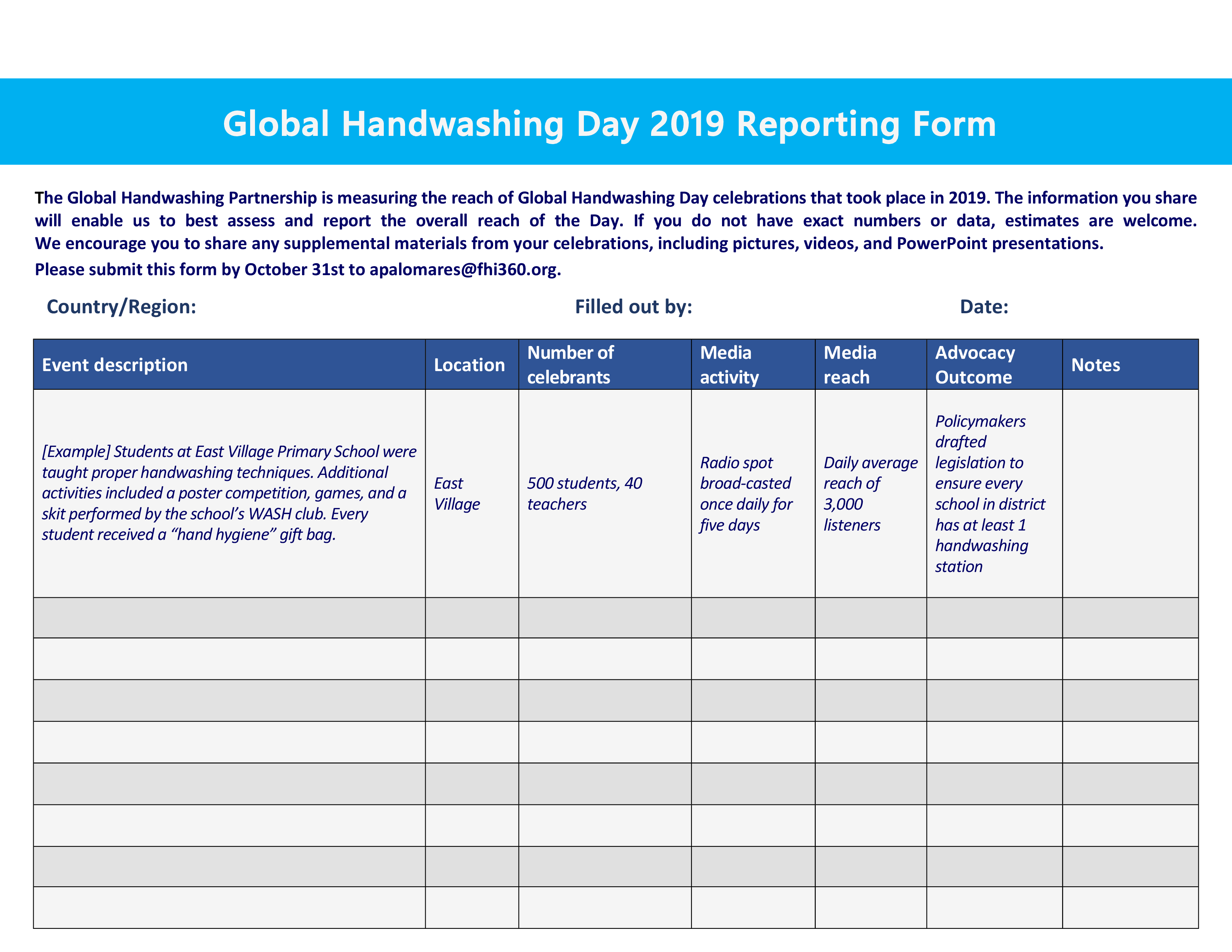 Global Handwashing Day 2019 Reporting Form | The Global Handwashing ...
